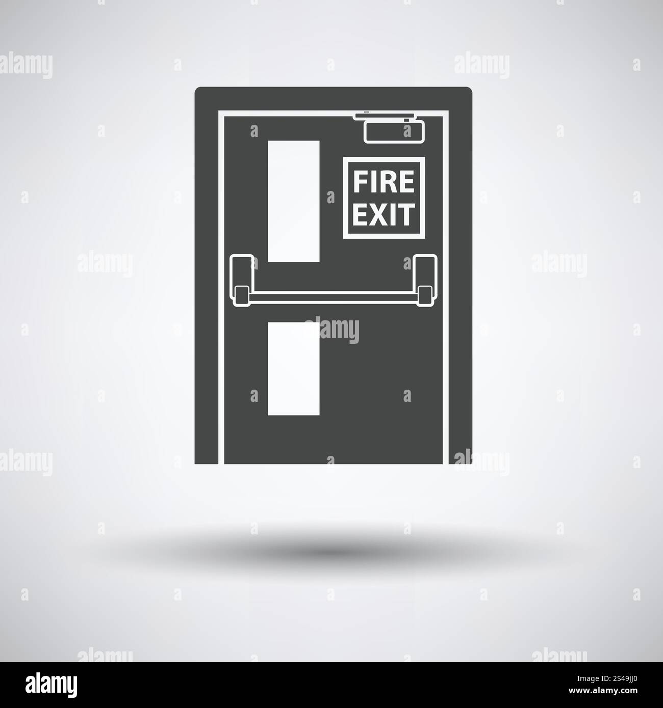 Fire exit door icon on gray background with round shadow. Vector ...