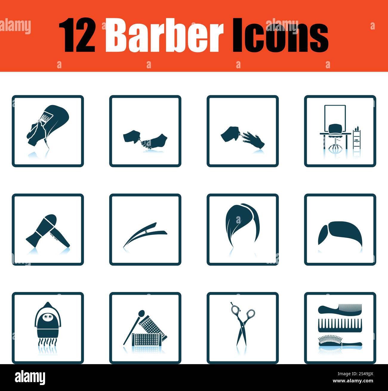 Barber icon set. Shadow reflection design. Vector illustration Stock ...