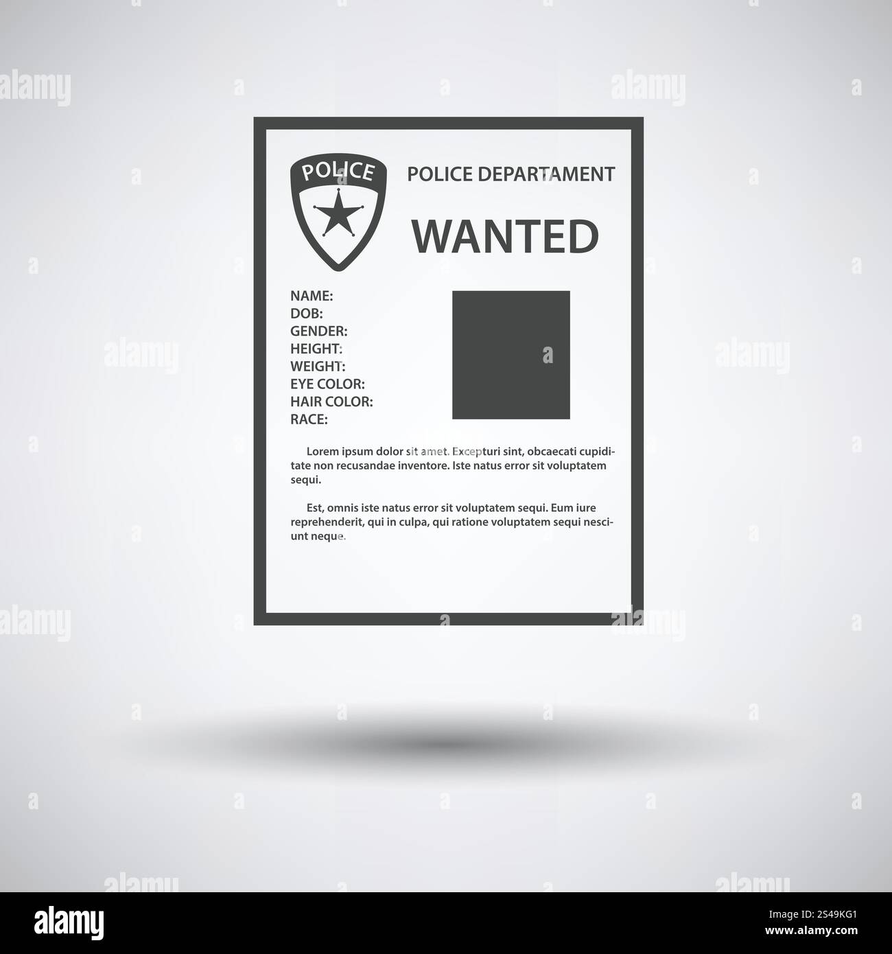 Wanted poster icon on gray background with round shadow. Vector ...