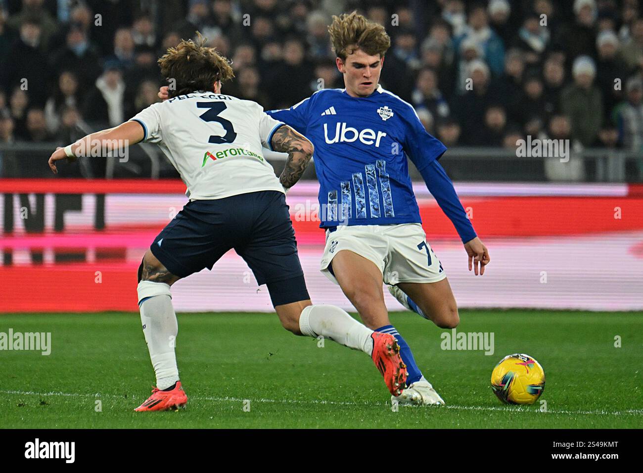 Rome, Lazio. 10th Jan, 2025. Luca Pellegrini of SS Lazio, Nico Paz of Como during the Serie A ...