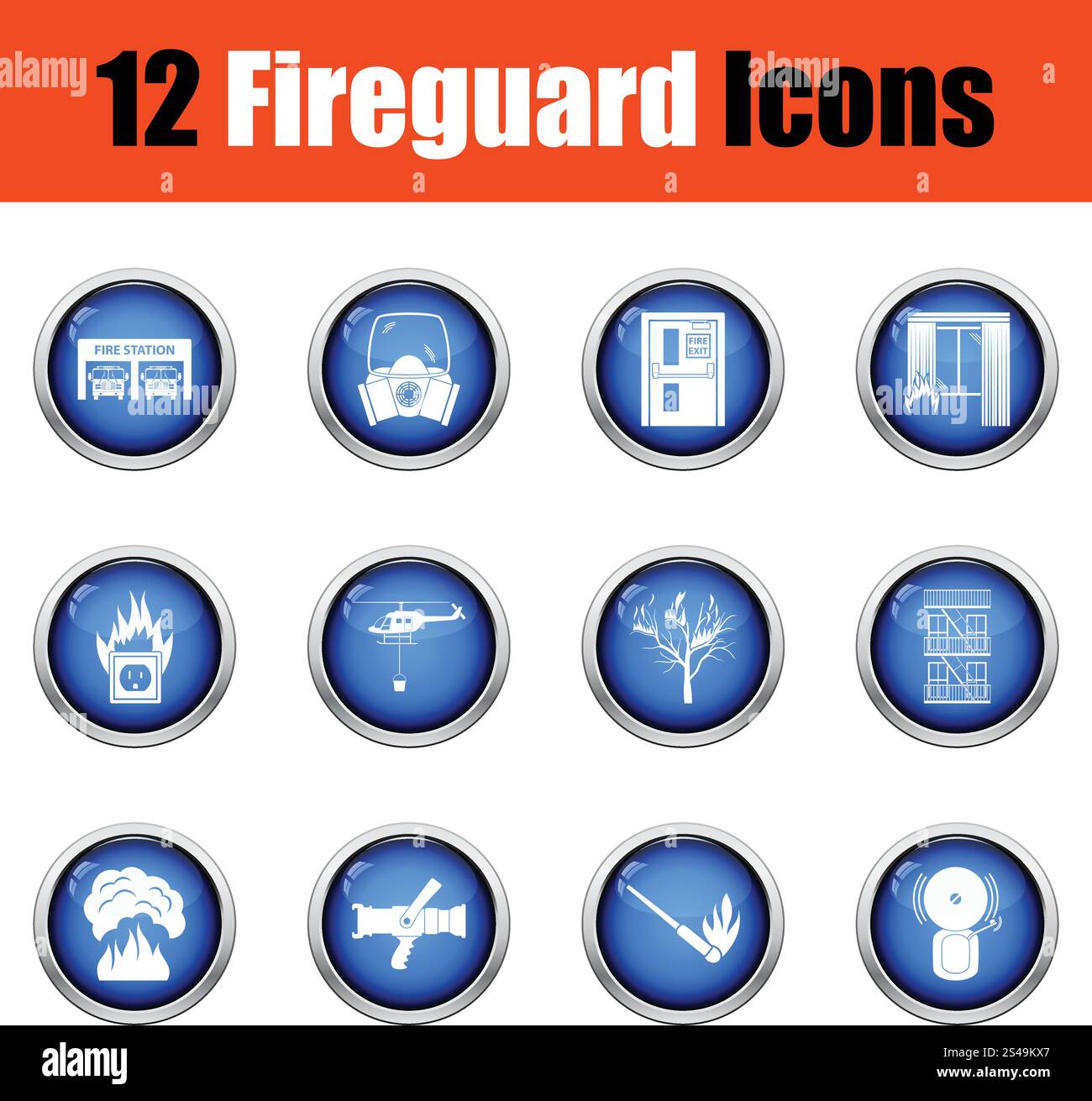 Set of fire service icons. Glossy button design. Vector illustration ...