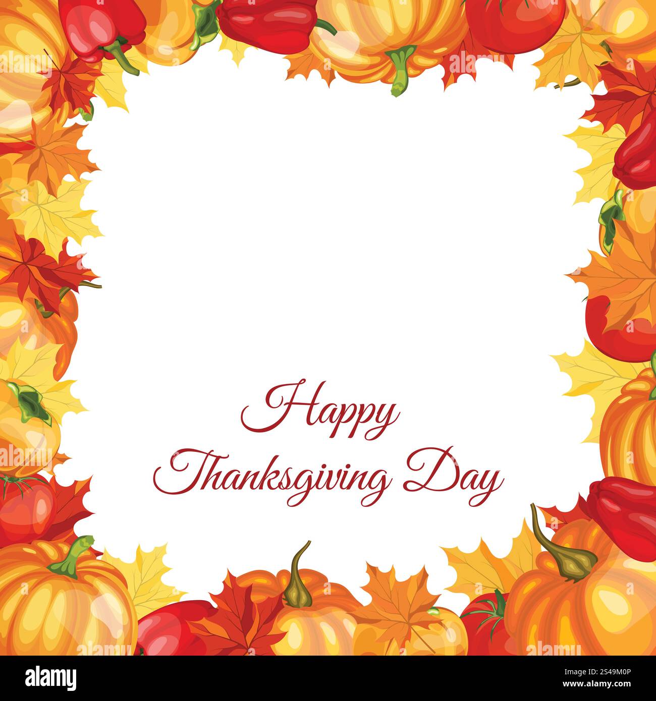 Thanksgiving Day Greeting Card With Text Space. Design Consist From Pumpkin, Pepper, Tomato ...