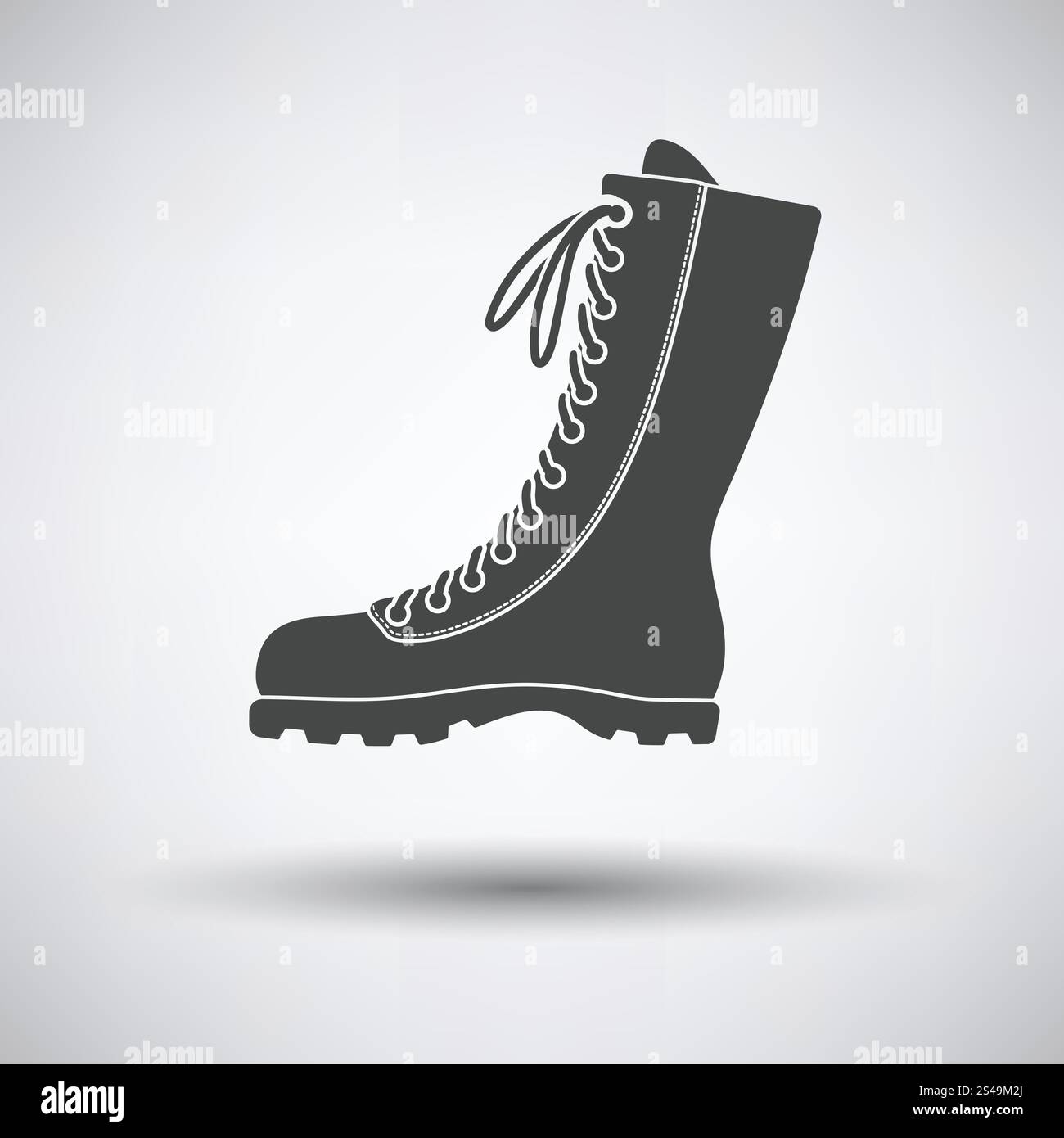 Hiking boot icon on gray background with round shadow. Vector ...