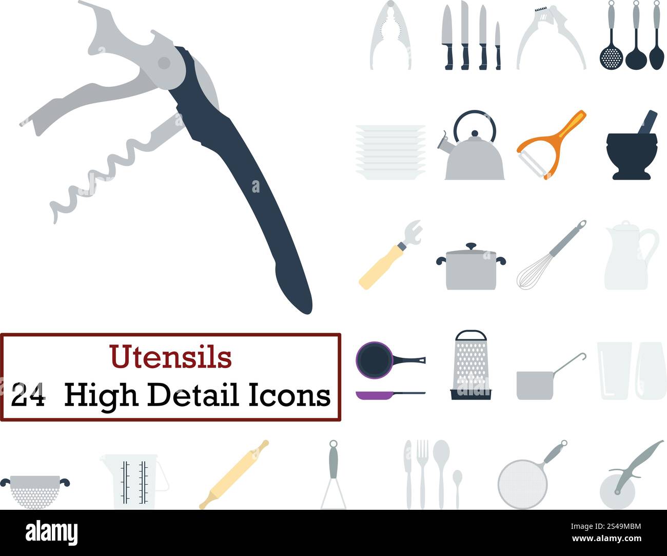 Set of 24 Utensils Icons. Flat color design. Vector illustration Stock ...