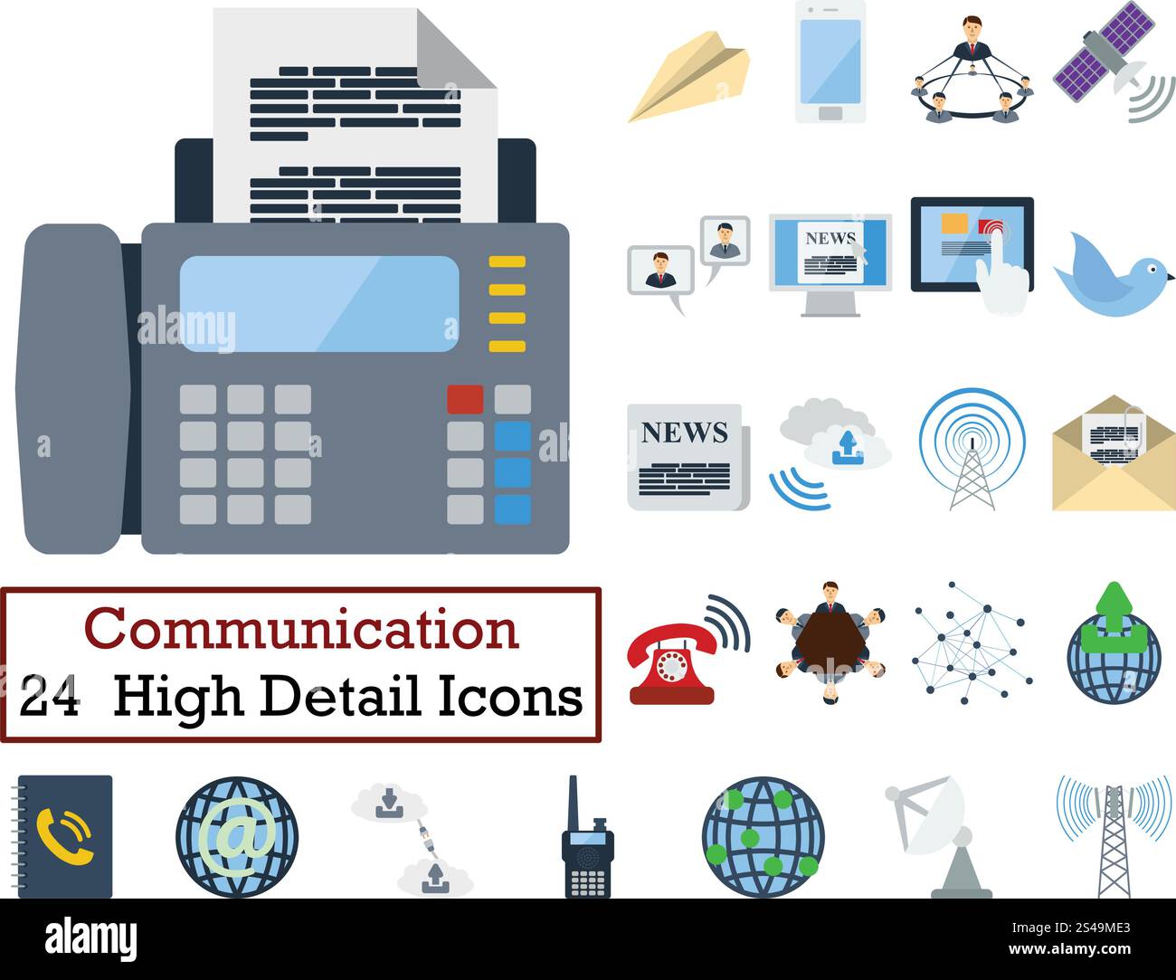 Set of 24 Communication Icons. Flat color design. Vector illustration ...