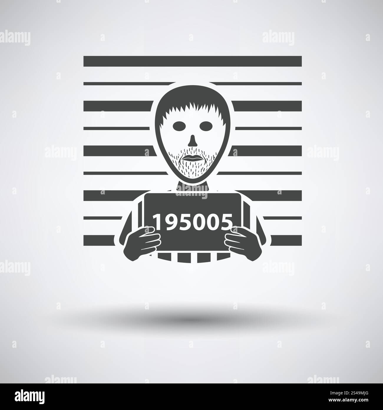 Prisoner in front of wall with scale icon on gray background with round ...