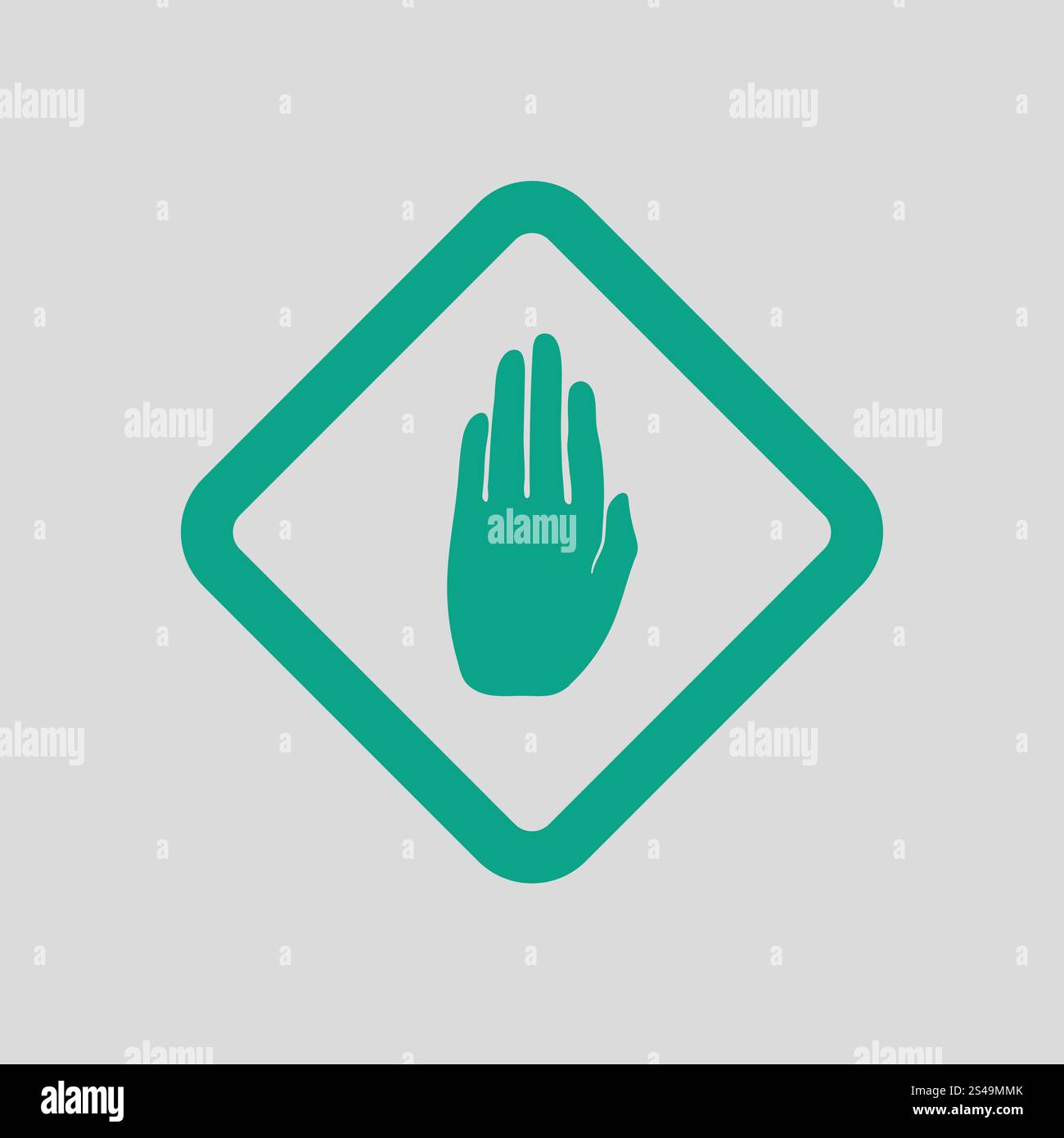 Icon of Warning hand. Gray background with green. Vector illustration ...