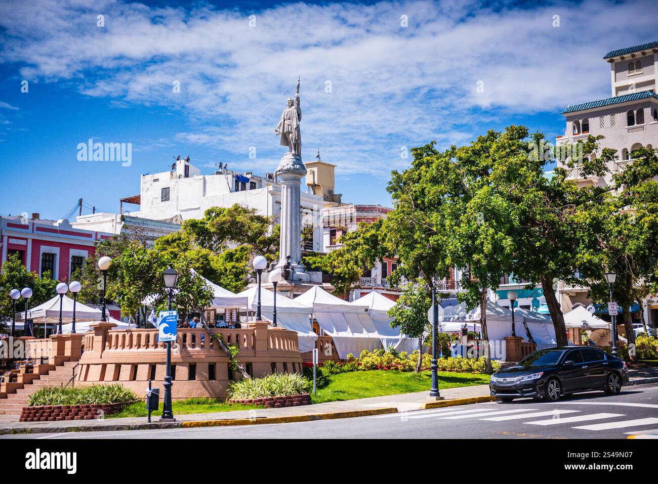 San Juan, Puerto Rico - February 26, 2018: Plaza Colon, below San ...