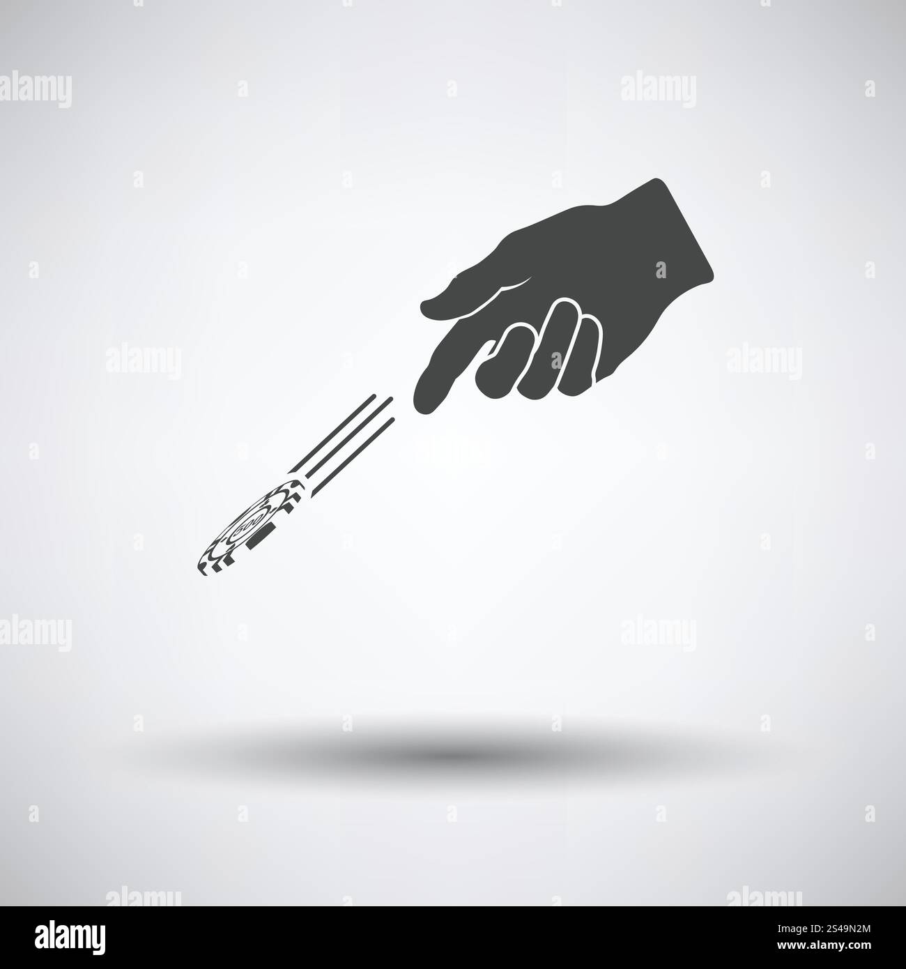 Hand throwing gamble chips icon on gray background with round shadow ...