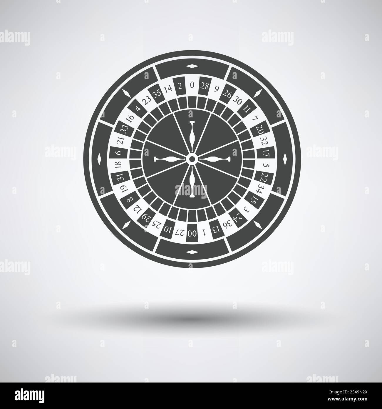 Roulette wheel icon on gray background with round shadow. Vector ...