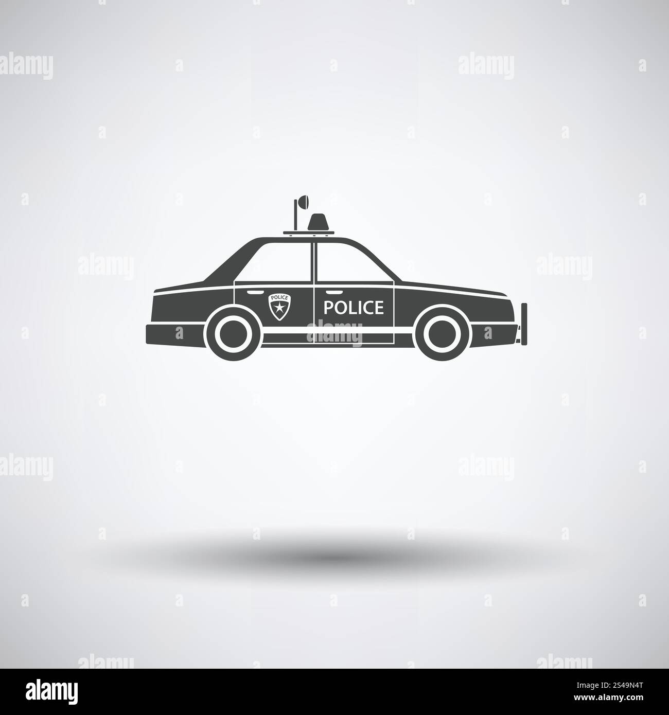 Police car icon on gray background with round shadow. Vector ...
