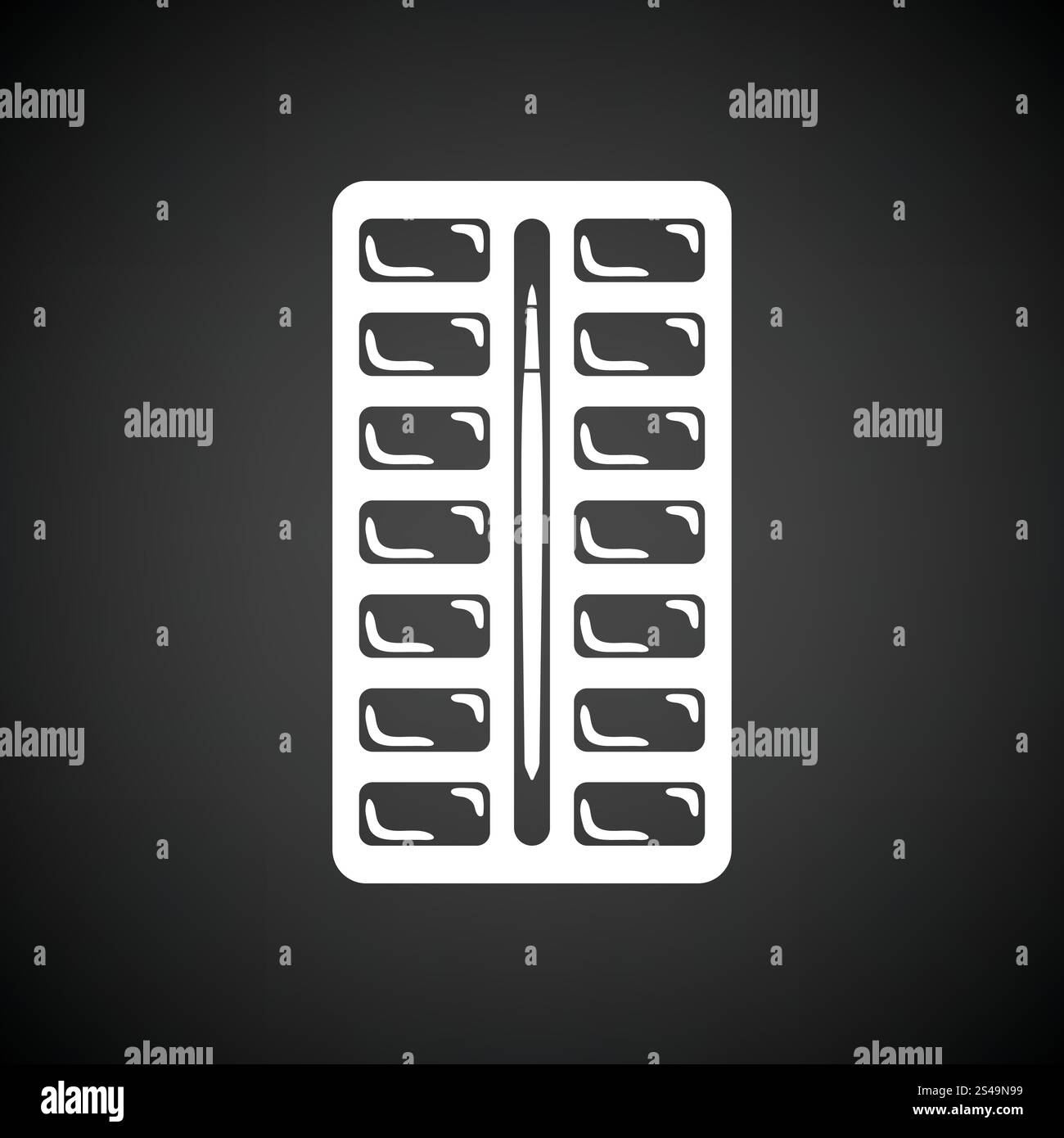 Watercolor paint-box icon. Black background with white. Vector ...