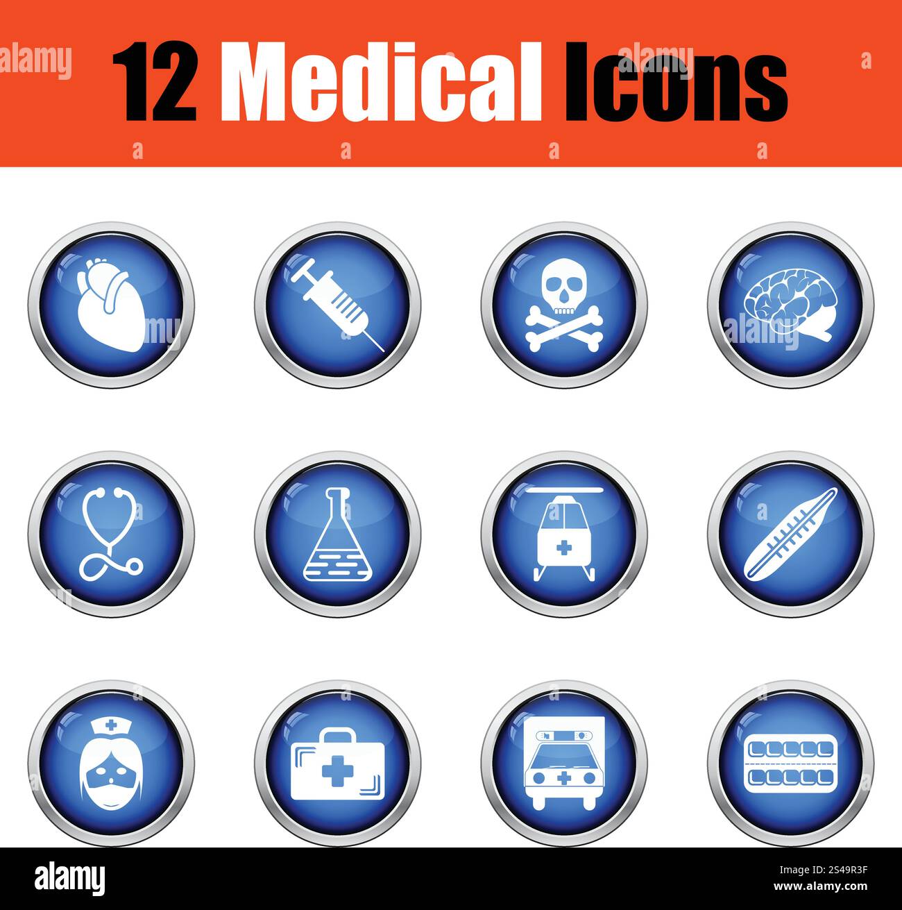 Medical icon set. Glossy button design. Vector illustration Stock ...