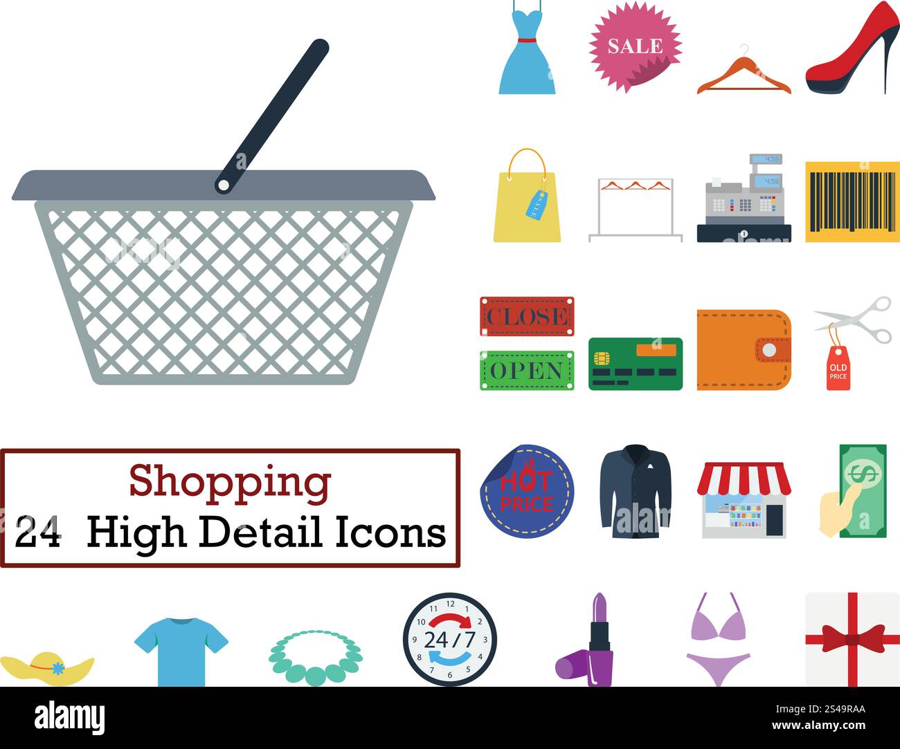 Set of 24 Shopping icons. Flat color design. Vector illustration Stock ...