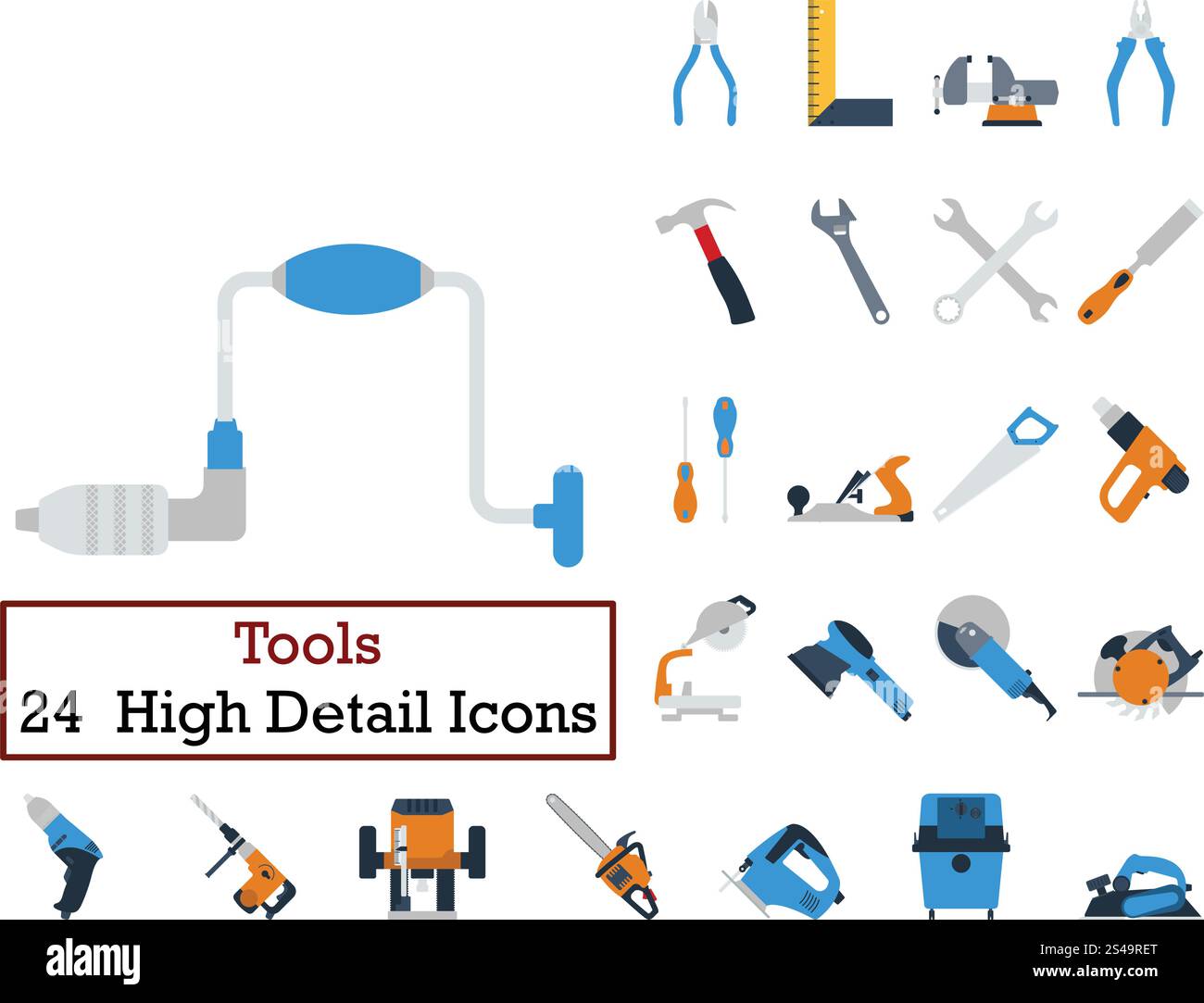Set of 24 Tools Icons. Flat color design. Vector illustration Stock ...