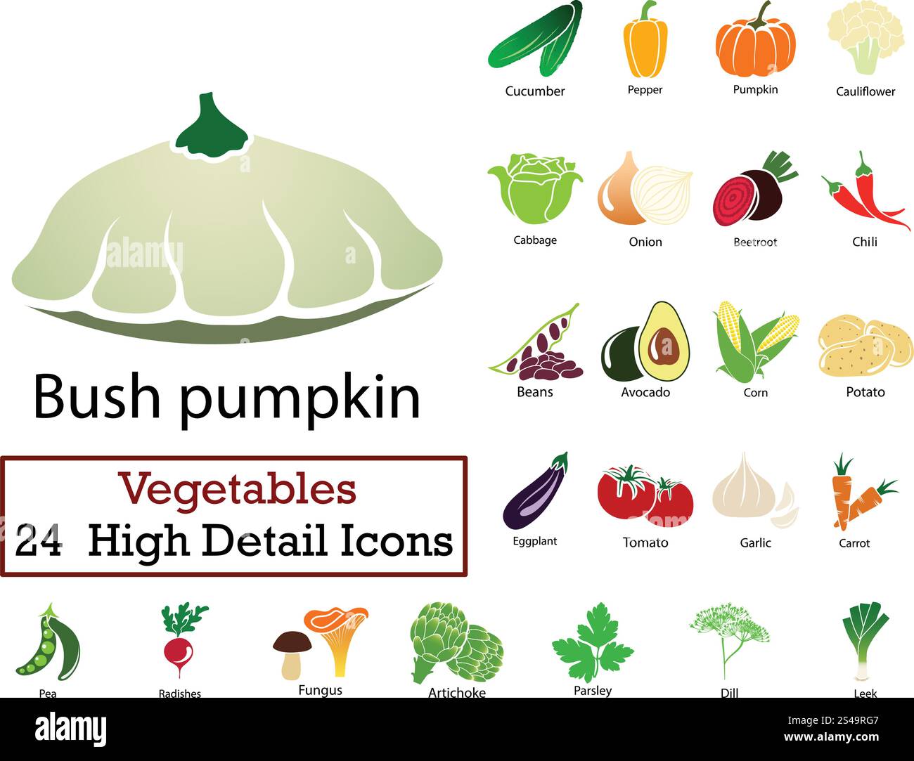 Set of 24 Vegetables Icons. Flat color design. Vector illustration ...