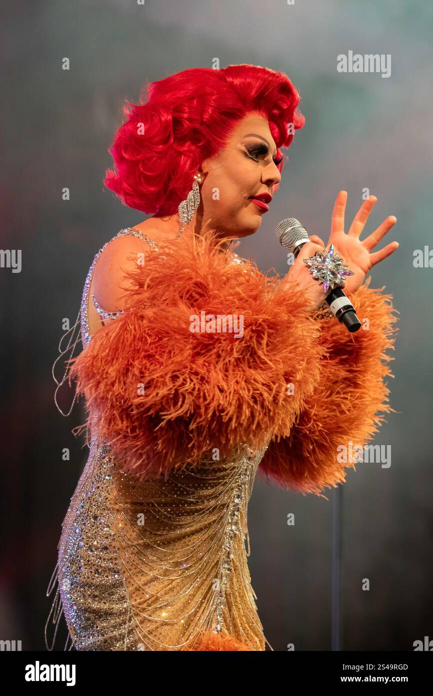 London, England, 10th January, 2025. Drag queens performing on the main ...