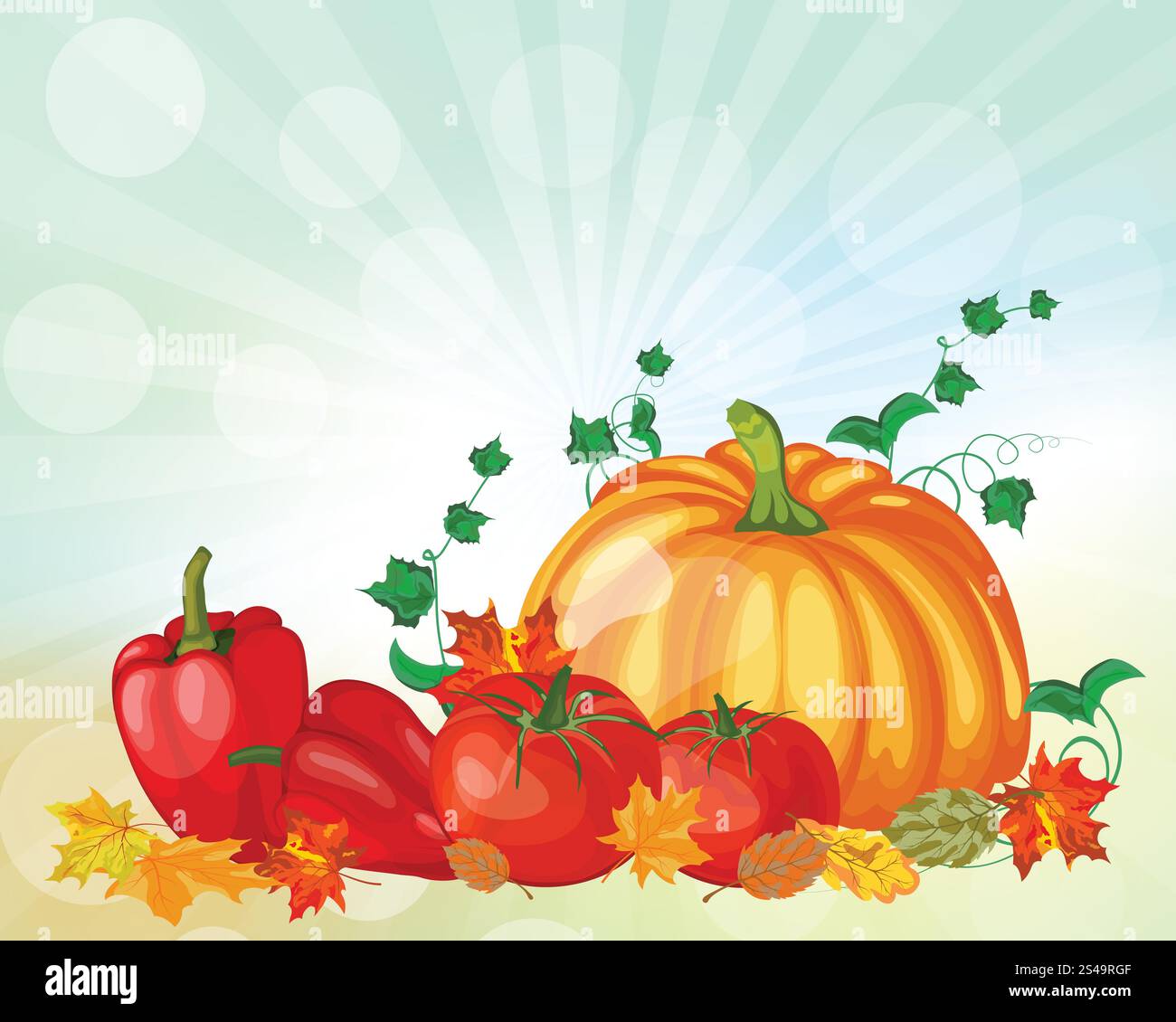 Thanksgiving Day Greeting Card. Design Consist From Pumpkin, Pepper ...