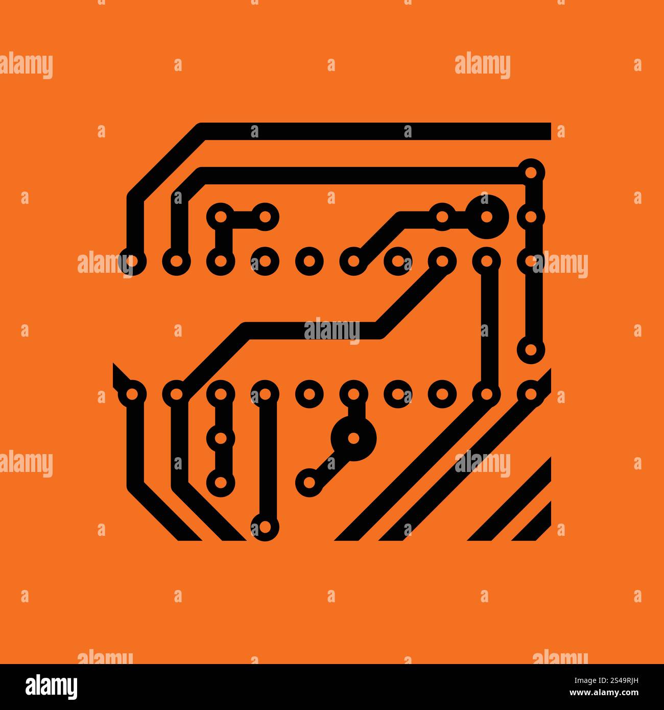 Circuit board icon. Orange background with black. Vector illustration ...