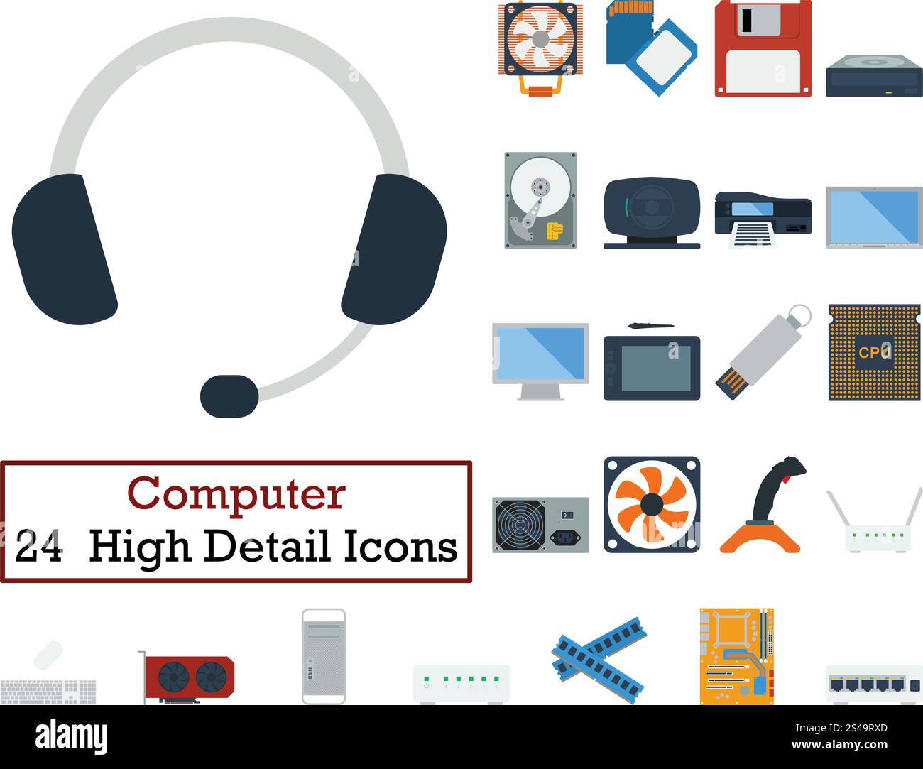Set of 24 Computer Icons. Flat color design. Vector illustration Stock ...