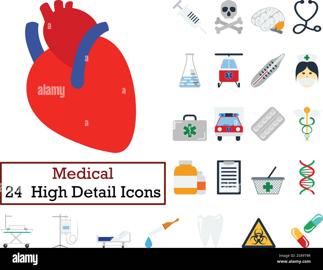 Set of 24 Medical icons. Flat color design. Vector illustration Stock ...