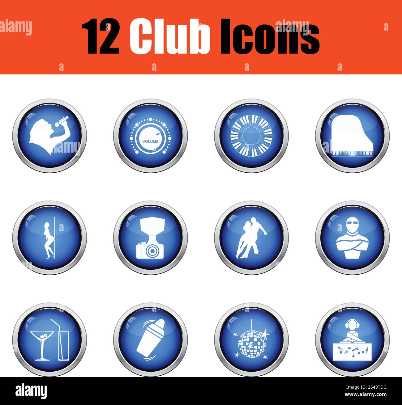 Set of twelve Night club icons. Glossy button design. Vector ...