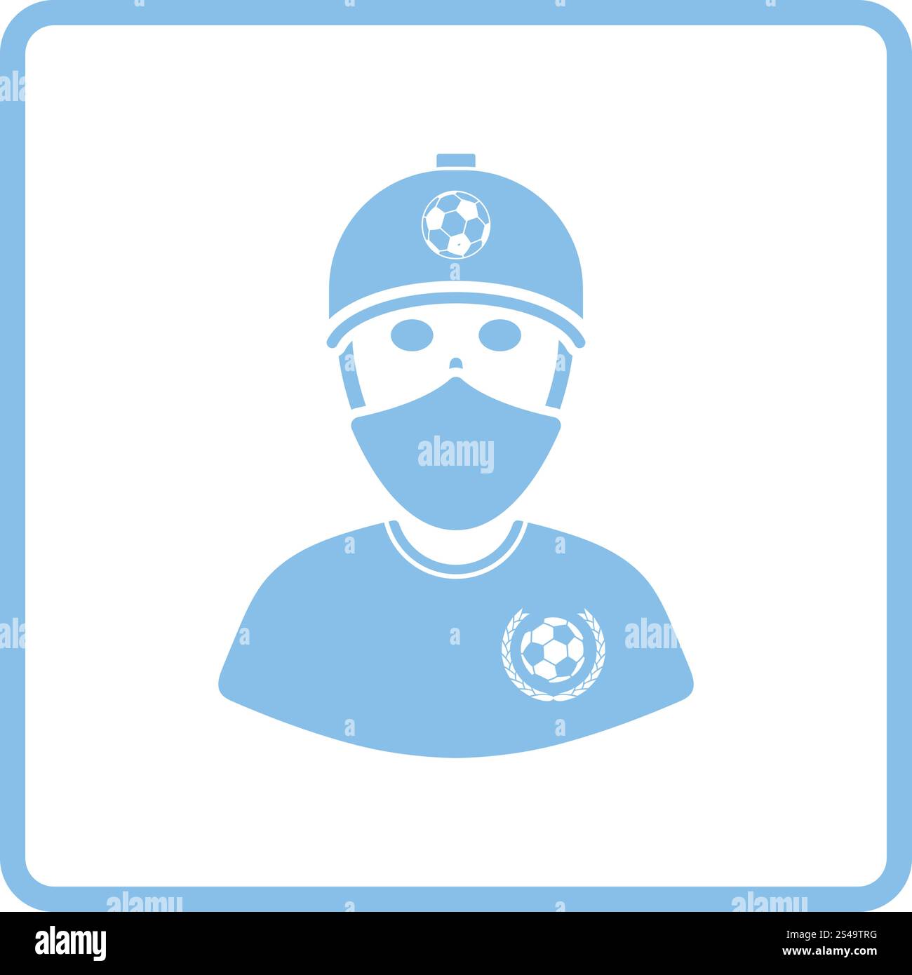 Football fan with covered face by scarf icon. Blue frame design. Vector ...