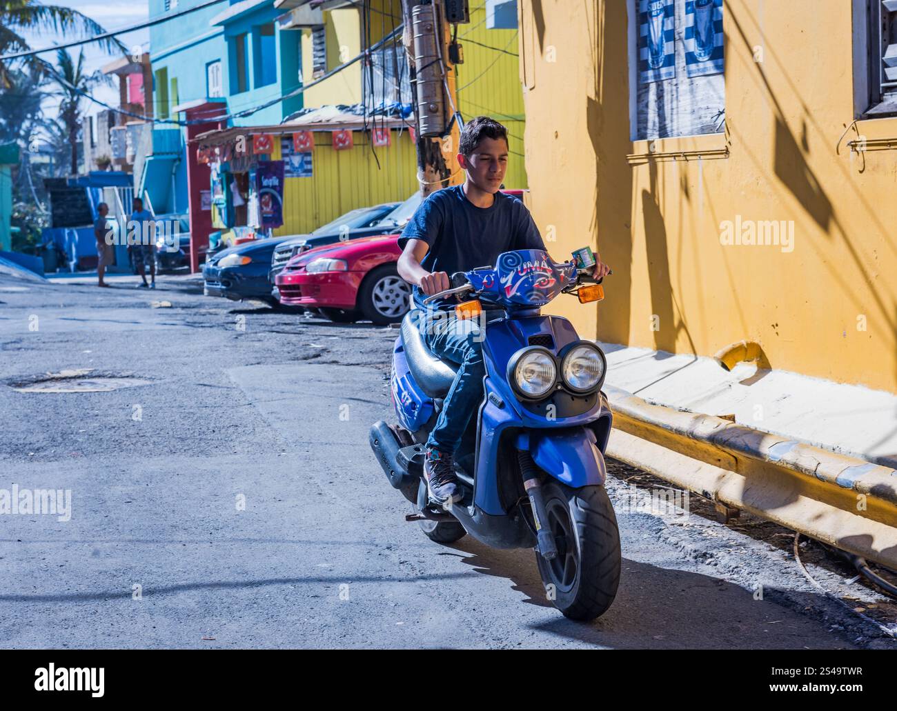 San Juan, Puerto Rico - February 27, 2018: By riding scooter at La ...