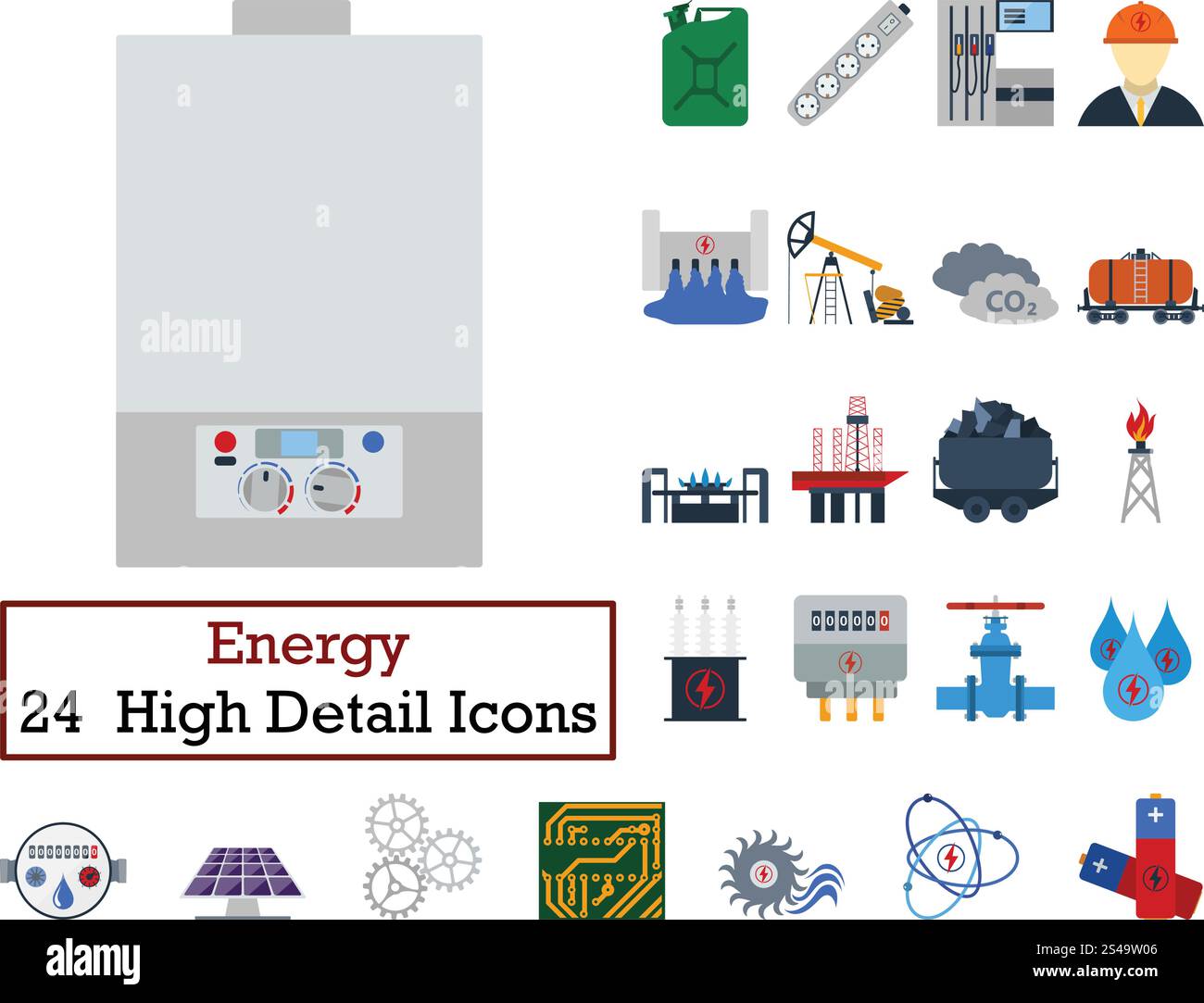 Set of 24 Energy Icons. Flat color design. Vector illustration Stock ...