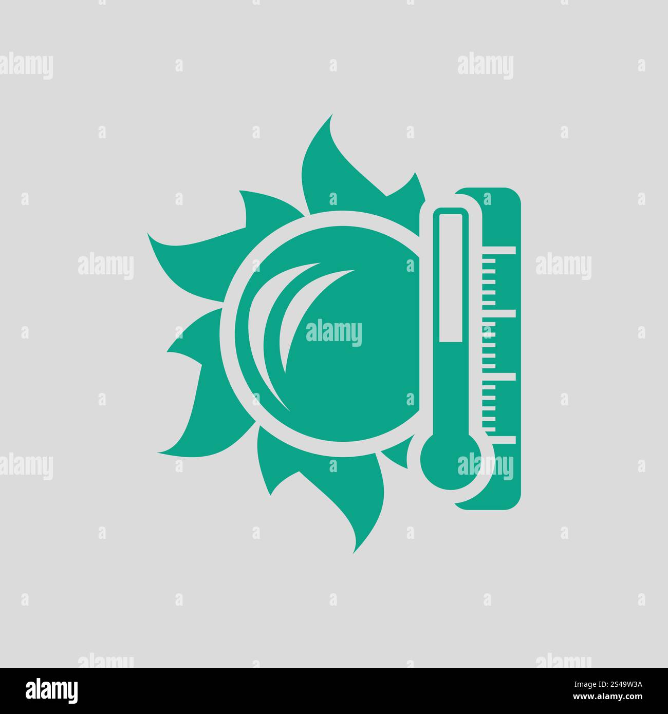 Sun and thermometer with high temperature icon. Gray background with ...