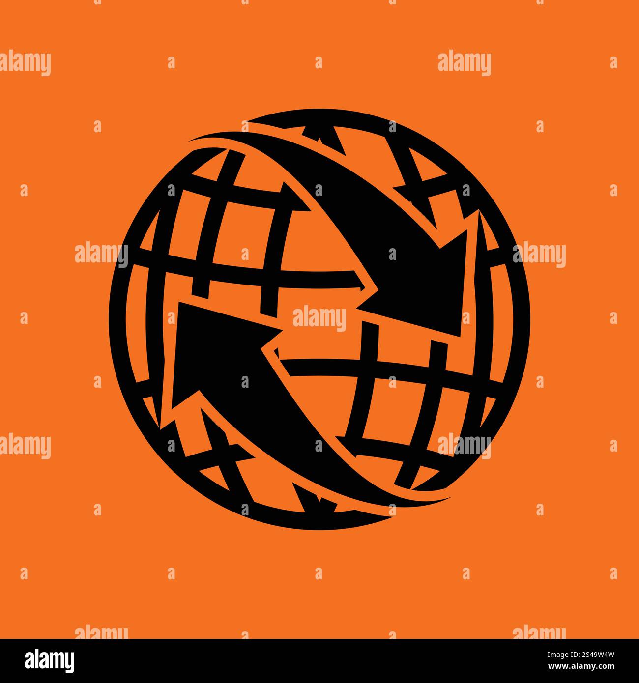 Globe with arrows icon. Orange background with black. Vector ...