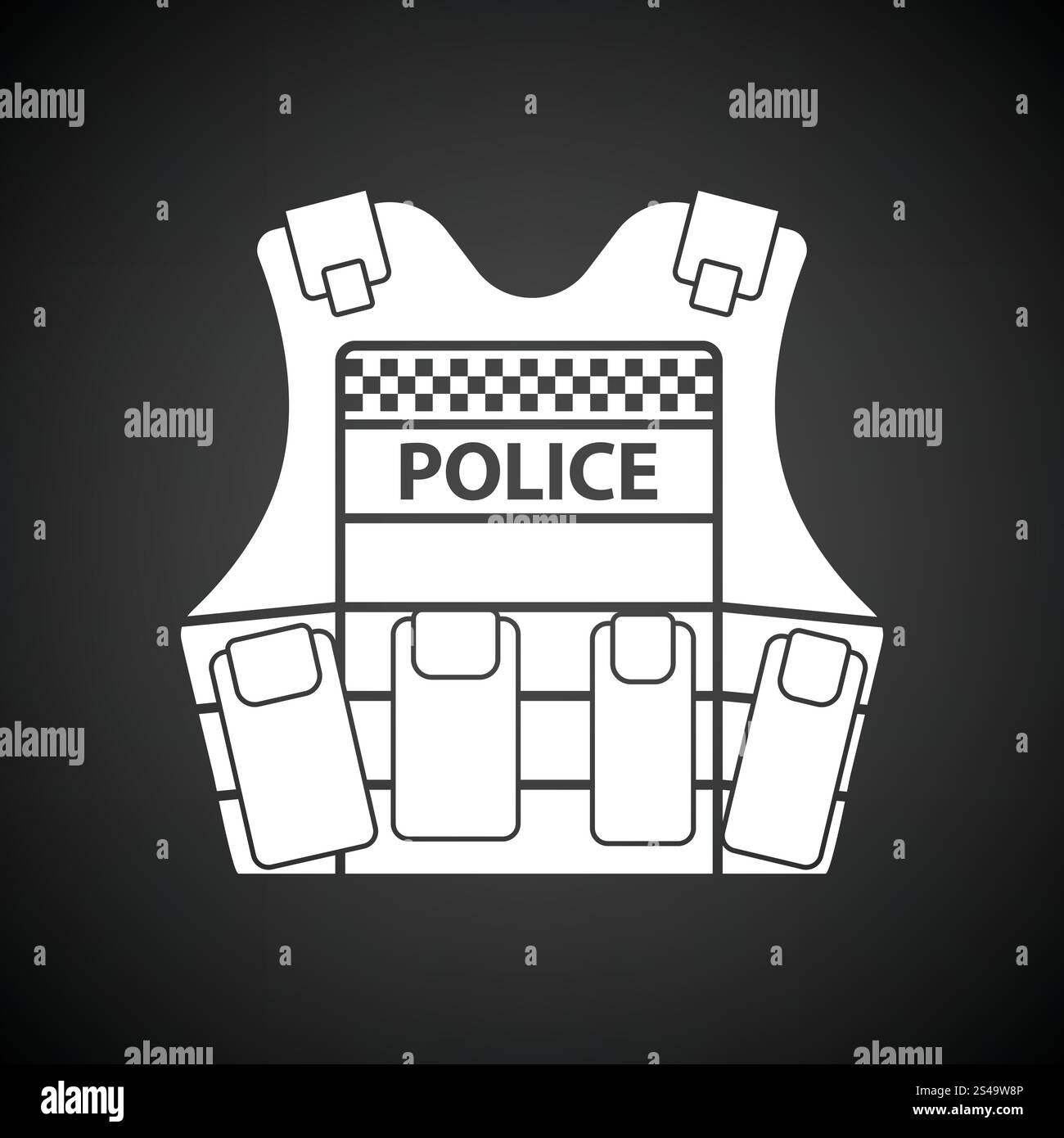 Police vest icon. Black background with white. Vector illustration ...