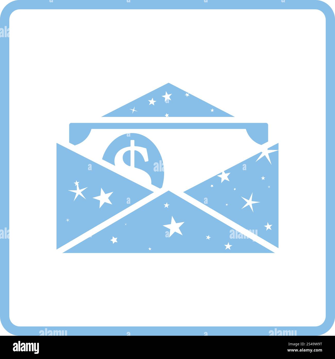 Birthday gift envelop icon with money . Blue frame design. Vector ...