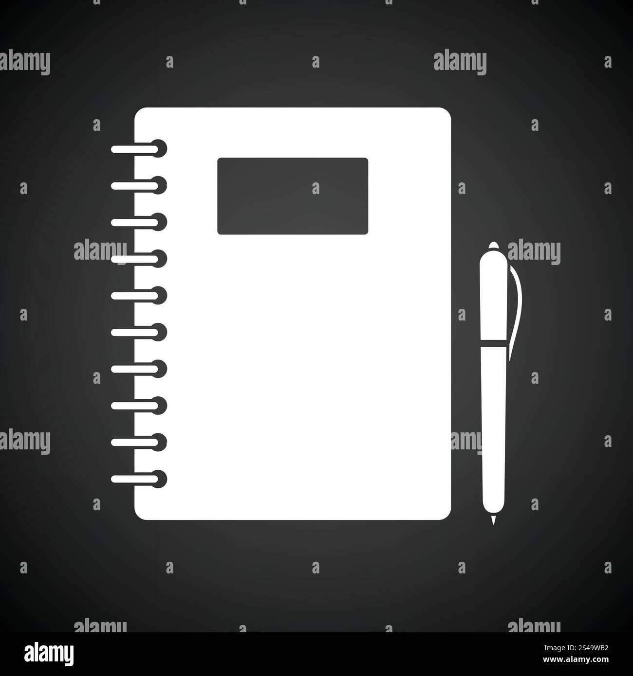 Exercise book with pen icon. Black background with white. Vector ...