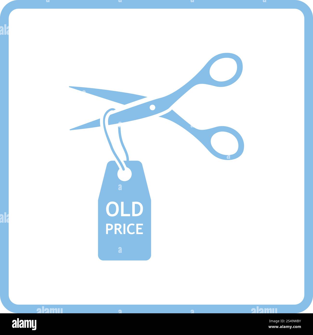 Scissors cut old price tag icon. Blue frame design. Vector illustration ...