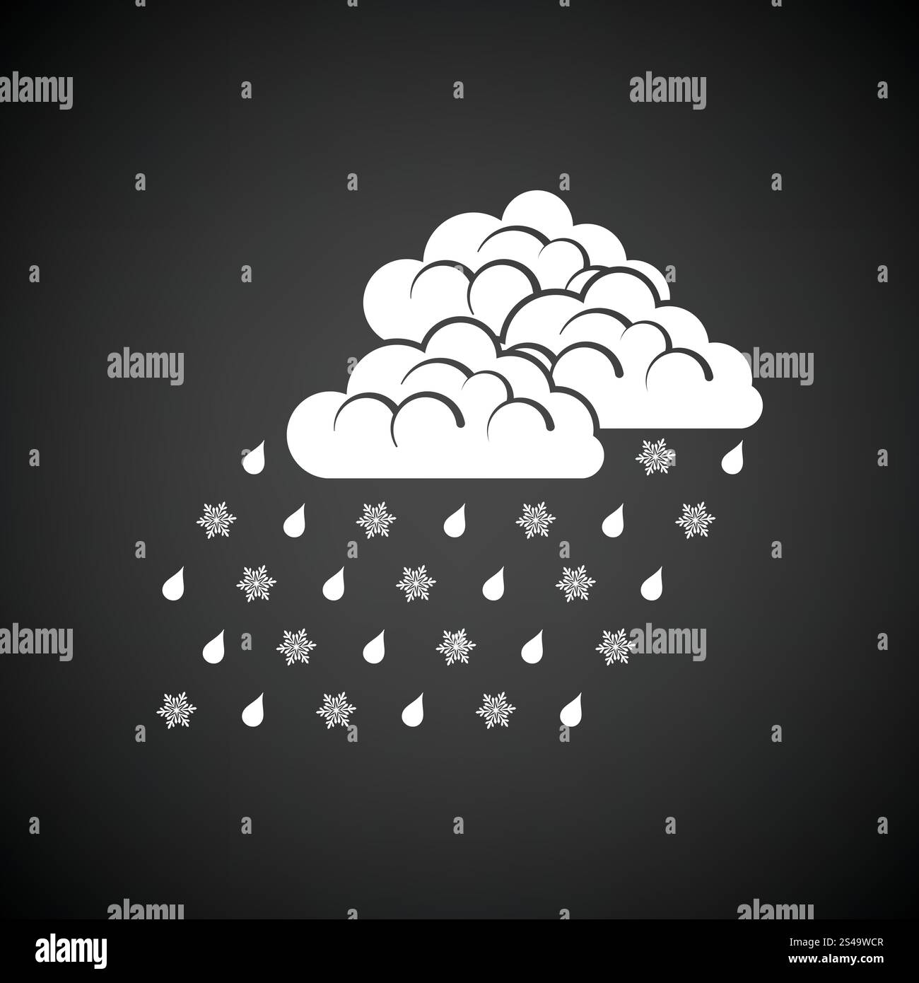 Rain with snow icon. Black background with white. Vector illustration ...
