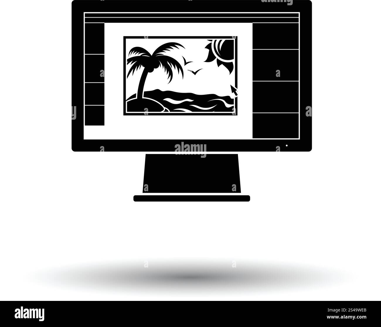 Icon of photo editor on monitor screen. White background with shadow ...