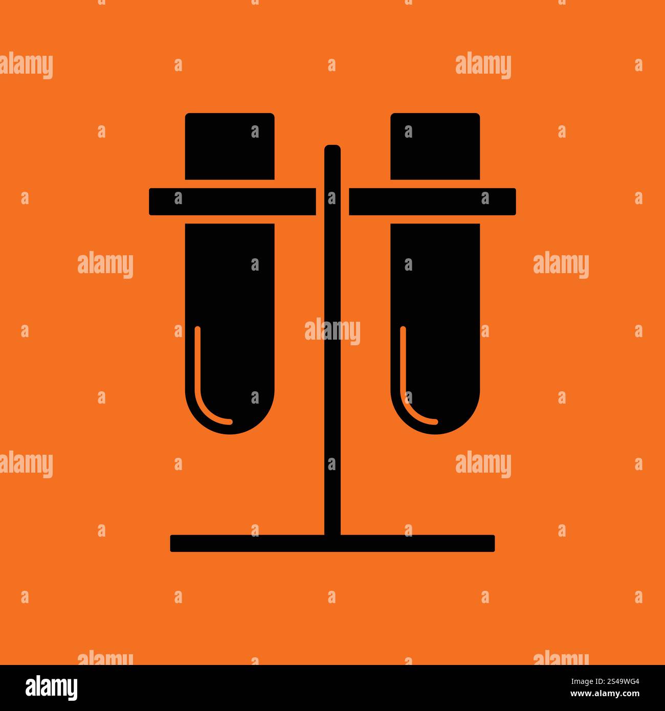 Lab flasks attached to stand icon. Orange background with black. Vector ...