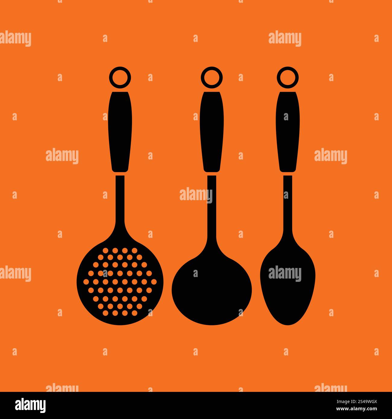 Ladle set icon. Orange background with black. Vector illustration Stock ...
