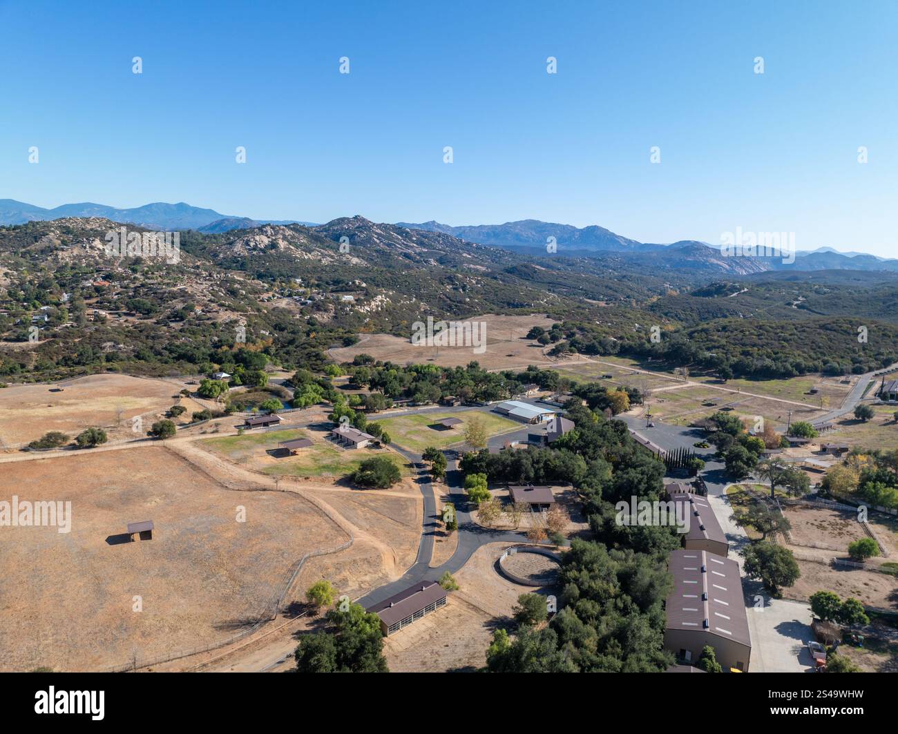 Aerial view of Campsites in the valley of Dos Picos County Park in ...