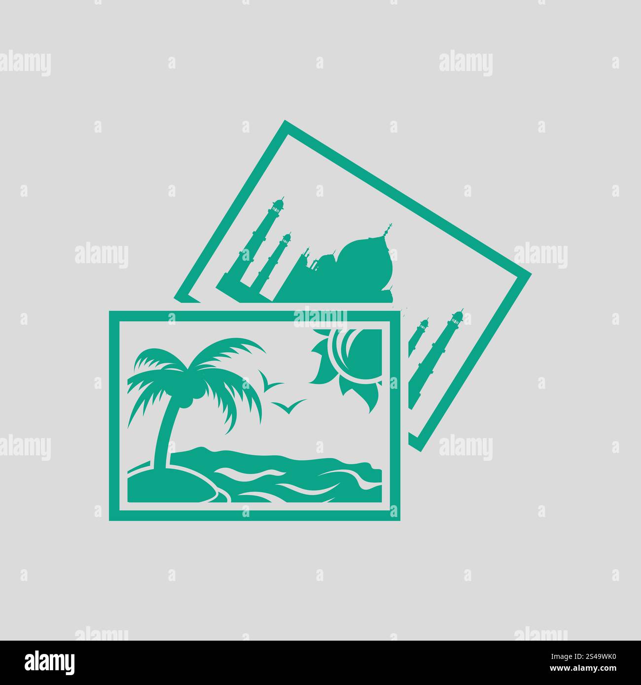 Two travel photograph icon. Gray background with green. Vector ...