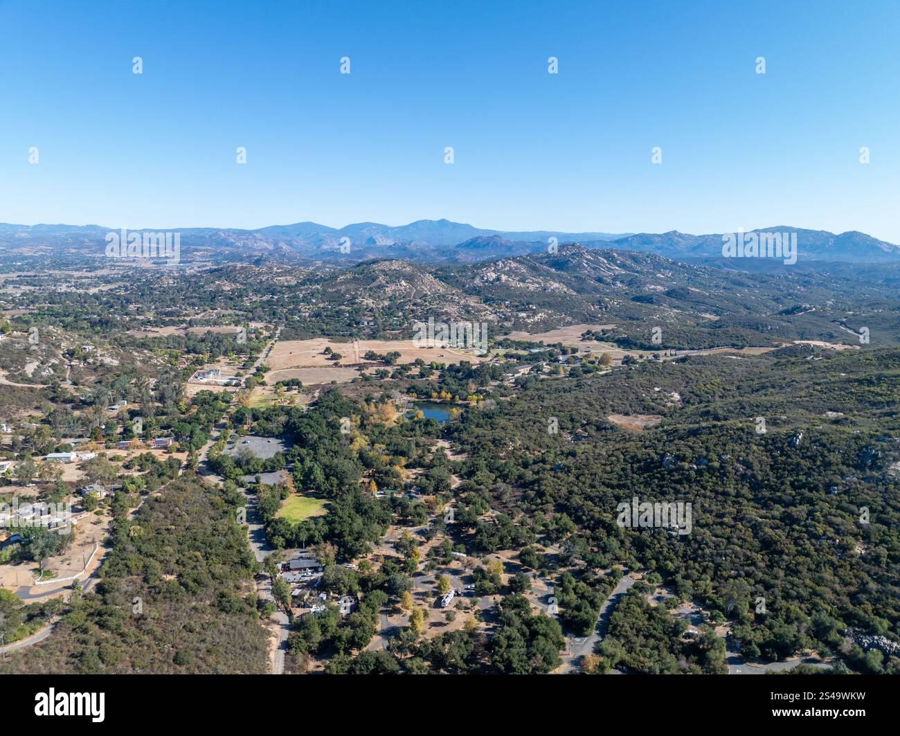 Aerial view of Campsites in the valley of Dos Picos County Park in ...