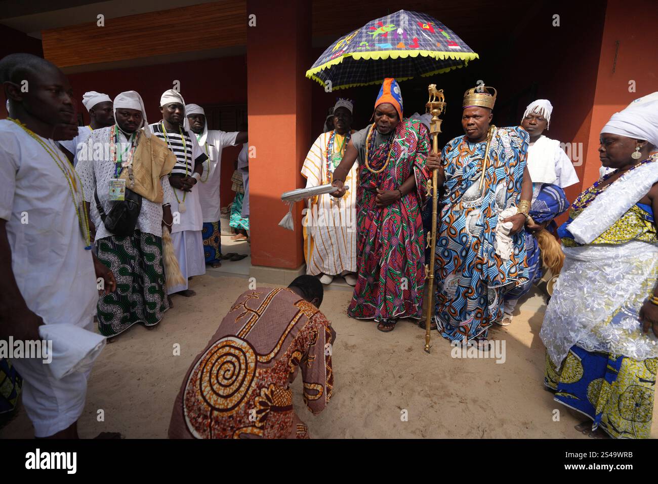 A voodoo Chief blesses a voodoo worshipper during the annual Voodoo ...
