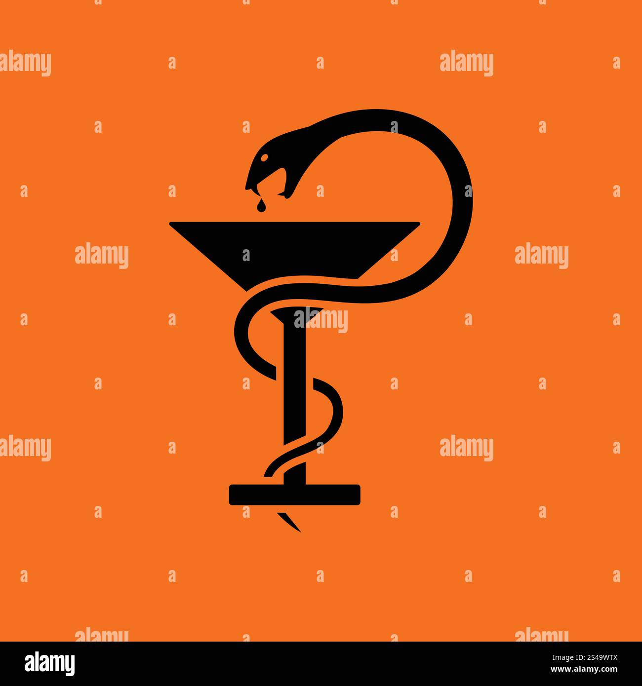 Medicine sign with snake and glass icon. Orange background with black ...