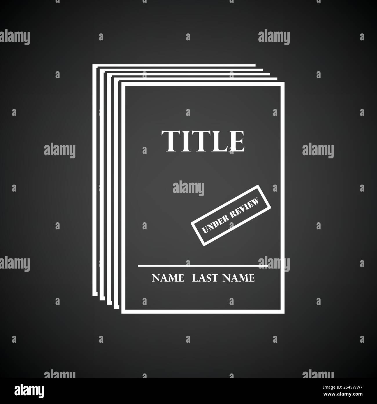 Manuscript under review icon. Black background with white. Vector ...