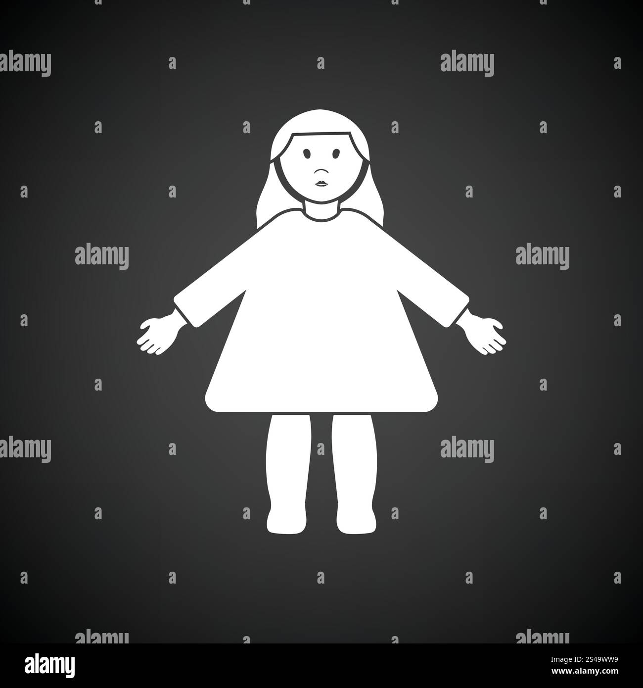 Doll toy ico. Black background with white. Vector illustration Stock ...