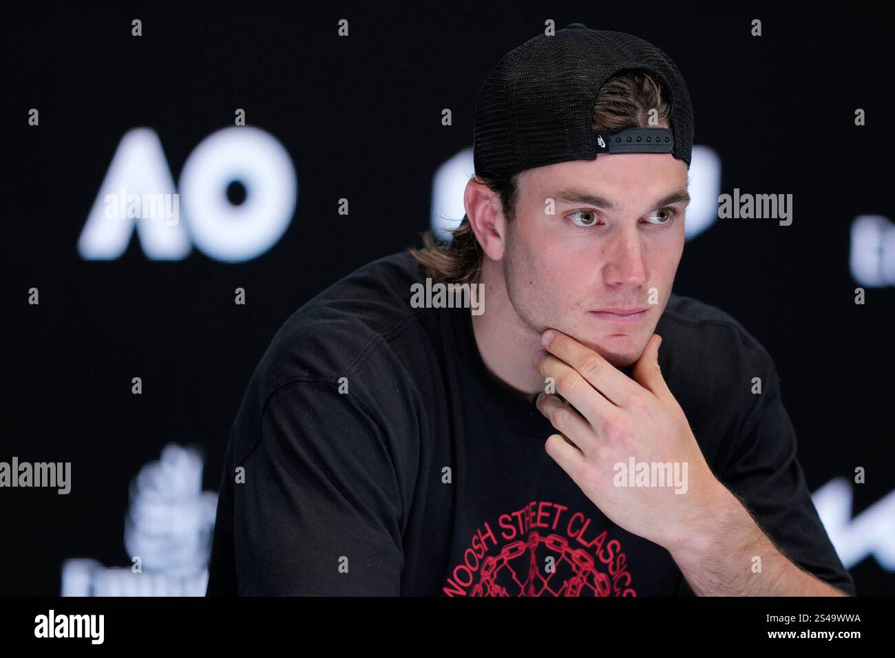 Britain's Jack Draper reacts during a press conference ahead of the ...