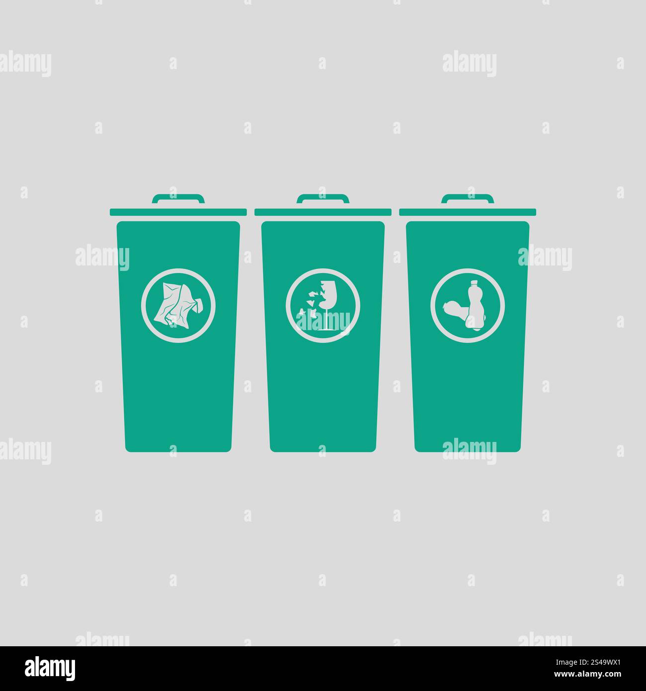 Garbage containers with separated trash icon. Gray background with ...