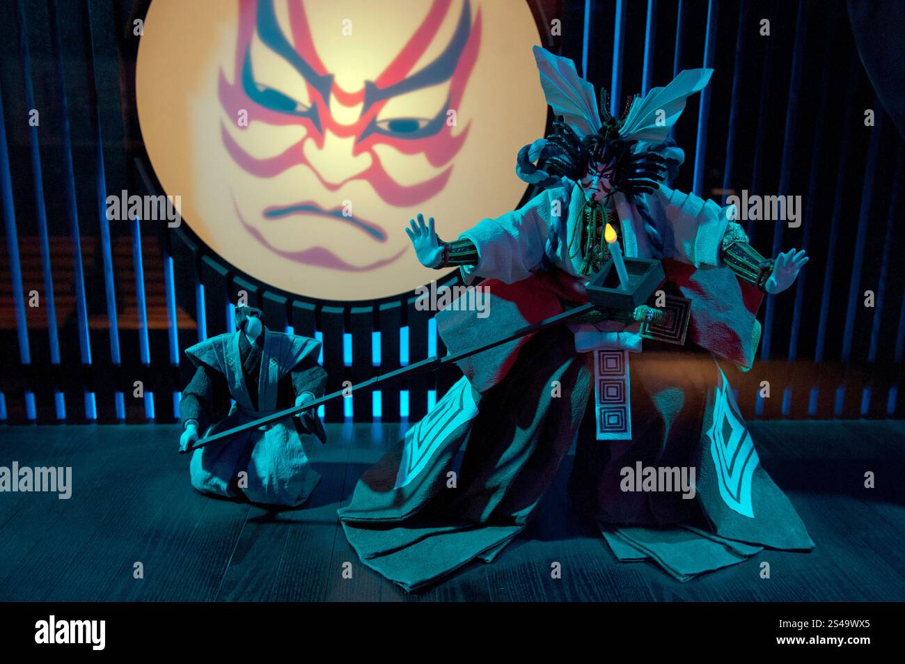 A diorama at the Kobe Lamp Museum depicting a retro kabuki play scene ...
