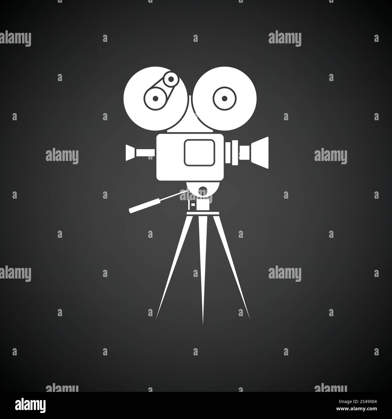 Retro cinema camera icon. Black background with white. Vector ...